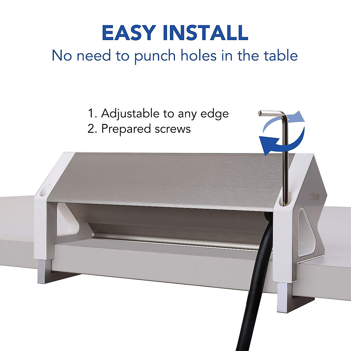 FlexiSpot 3-Outlet Power Strip Desk Clamp, Desk Mount Charging Power Station with 2 USB Charging Ports, Removable Desktop Edge-Mount Power Center with Surge Protection Plugs Output(White)