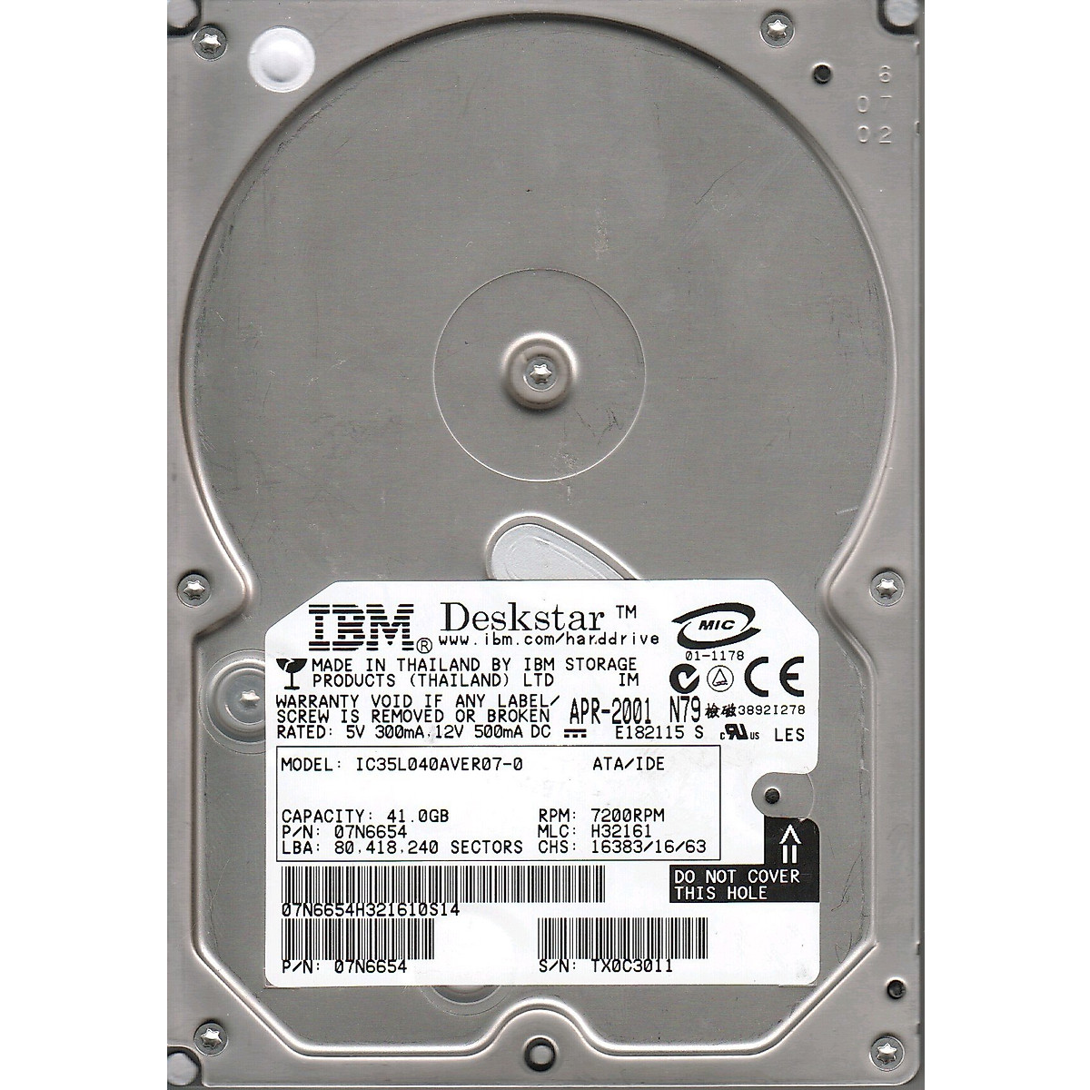 IBM 41GB IDE HDD IC35L040AVER07-0 07N6654 H32040