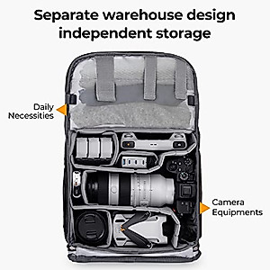 K&F Concept Camera Backpack, Camera Bags for Photographers Large Capacity Camera Case with Raincover,15-15.6 Inch Laptop Compartment Compatible for Canon/Nikon/Sony/DJI Mavic Drone(Backpack 20L)