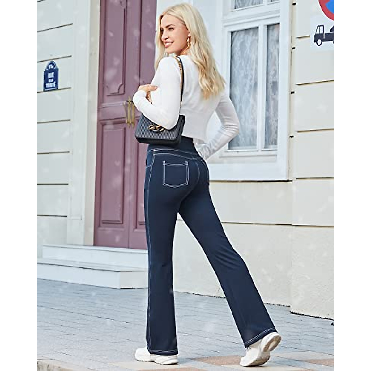 G4Free Women's Fleece Lined Bootcut Yoga Pants with Pockets High Waisted Flare Thermal Winter Denim Jeggings (Navy,XL)