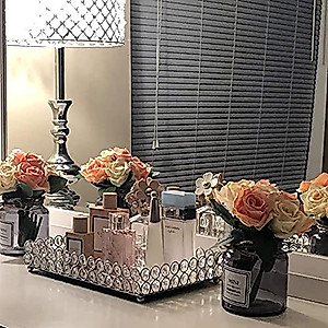 Hedume Crystal Cosmetic Makeup Tray, 12.3" x 8" Mirrored Vanity Tray, Large Jewelry Trinket Organizer Tray, Ornate Decorative Tray for Dresser Countertop Wedding Home Bathroom