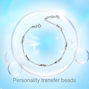 WINNICACA Anklets for Women Sterling Silver Ankle Bracelets for Women Adjustable Beaded Anklet Womens Ankle Bracelet Boho Beach Jewelry Gifts for Women Her Sister Friend Birthday Holiday Gifts