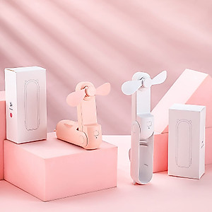 2 Pieces Portable Handheld Fan Mini Fan Portable USB Rechargeable Fan Small Pocket Fan Travel Feature Battery Operated 14-21 Working Hours for Women, Travel, Outdoor (White, Pink)