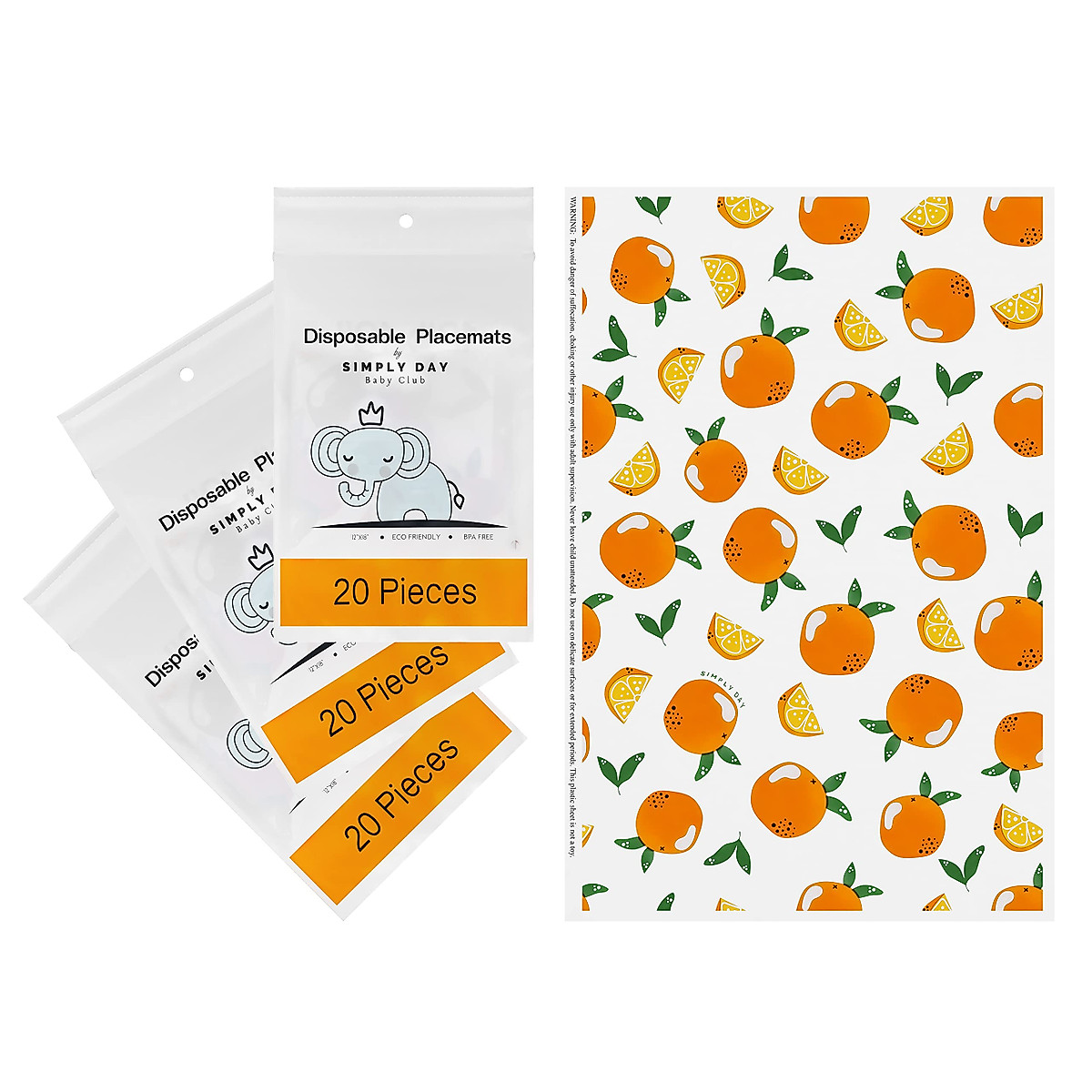Simply Day Disposable Placemats for Kids, Oranges (SP-001)