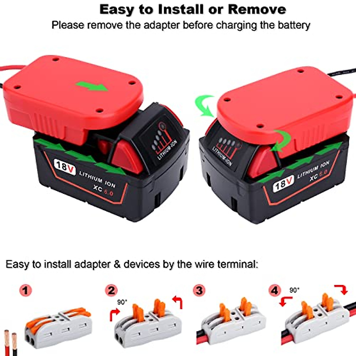 Biswaye 2-Pack Power Wheels Adapter Compatible with Milwaukee M18 18V Battery for Ride on Toys Rc Car Dune Racer Truck or Robotics or DIY Use, Converter with Fuses & Wire Terminals