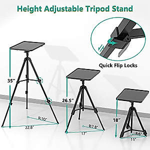 WALI Projector Tripod Stand, Portable Holder Mount for Universal Projector, Laptop, DJ Equipment with Adjustable Height 18 to 35 Inch, Perfect for Office, Home, Stage or Studio Use (PRS001), Black