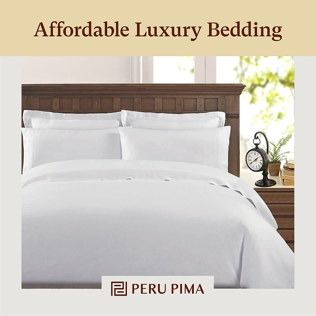 Peru Pima, Duvet Cover Set with 3 Pieces, 285 Thread Count Percale, 100% Peruvian Pima Cotton, Full/Queen Size, White Solid Color