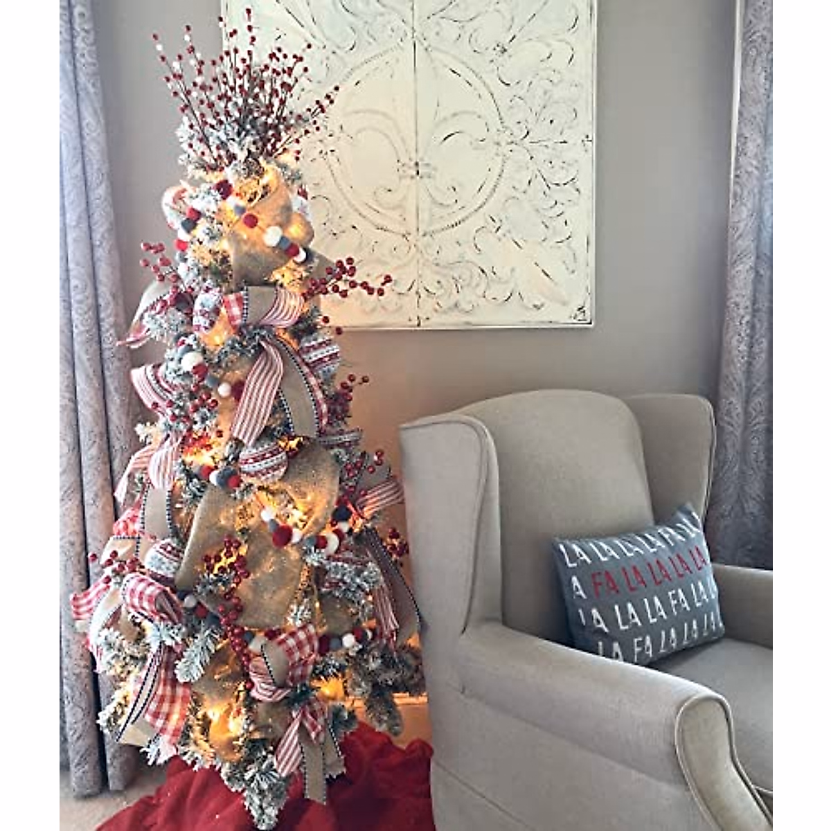 2 Rolls Christmas Wired Ribbon for Gift Wrapping, Red and White Striped Ribbons for Crafts/Christmas Tree/Wreaths/Bow Decorations, 2.5" Wide x 6 Yards