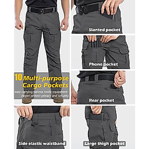 NAVEKULL Men's Outdoor Tactical Pants Rip Stop Lightweight Waterproof Military Combat Cargo Work Hiking Pants Dark Grey