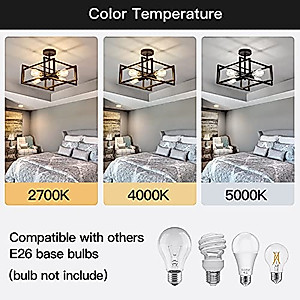 ZGLAOJT 4-Lights Close to Ceiling Light，Black Light Fixture Industrial Flush Mount Ceiling Light ，Farmhouse Chandelier Lighting for Kitchen Island Dining Room Bedroom Foyer Hallway