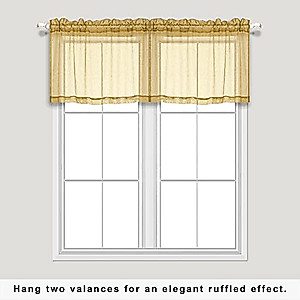 KOUFALL Gold Valances for Windows Rod Pocket Semi Sheer Curtain Toppers Gold Yellow Mustard Valance for Living Room Bathroom Fall Decoration Holiday Decor Kitchen 52 x 18 Inch Length