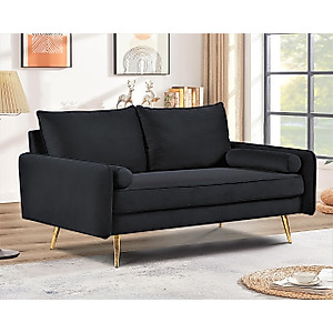 Container Furniture Direct Kent Modern Loveseat, European Style Velvet Living Room Furniture with Tapered Legs, Vintage Flair, and Sleek Design, Love Seat, Black
