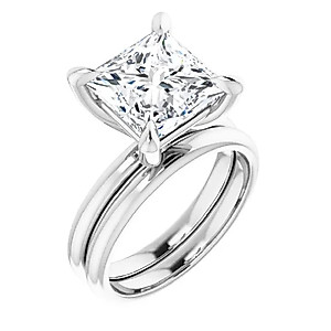 Handmade 925 Silver, 10K/14K/18K Solid Gold Engagement Ring Set, 4 Carats Princess Cut Moissanite Wedding Ring Set Solitaire Bridal Ring for Women Her, Anniversary Propose Gifts (925 Silver (White Gold Plated))