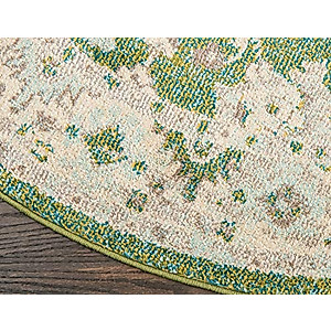 Unique Loom Penrose Collection Distressed Traditional Vintage Floral Area Rug, 3 ft 3 in x 3 ft 3 in, Green/Beige
