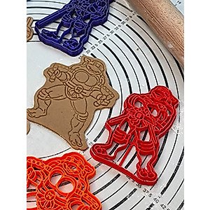 Set of 4 Ninja Turtle Raphael, Leonardo, Donatello & Michelangelo 6” Cookie Cutters and Molds Produced by 3D Kitchen Art