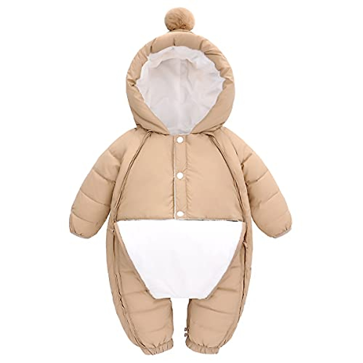 Bebone Newborn Baby Hooded Winter Puffer Snowsuit with Shoes and Gloves (9-12 Months, Brown-1)