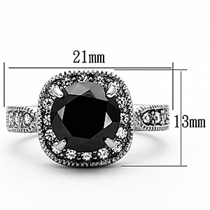 Marimor Jewelry 3 Carat Round Cut Black Cubic Zirconia Stainless Steel Halo Engagement Ring Size 8