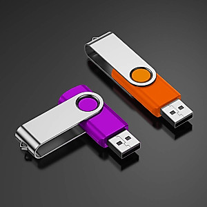 64GB Flash Drive, JEVDES 5 Pack Swivel Data Storage USB Flash Drive USB 2.0 Flash Drive Thumb Drives with LED Indicator, Jump Drive Zip Drive Memory Sticks (5 Mixed Color with Lanyards)