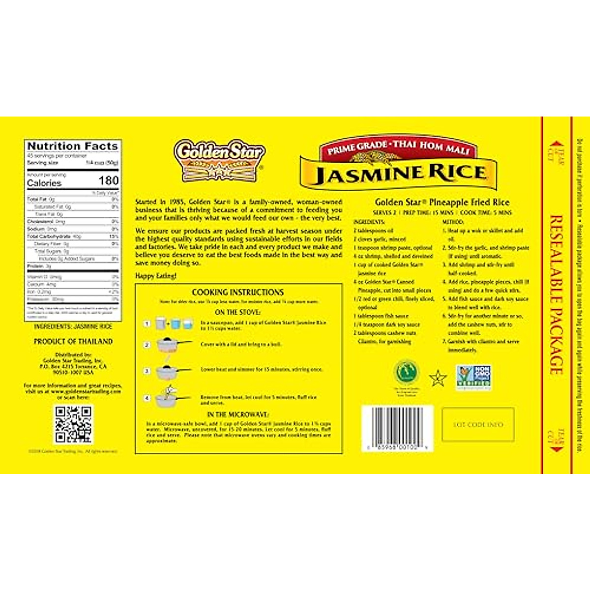Golden Star Jasmine Rice, 80 oz