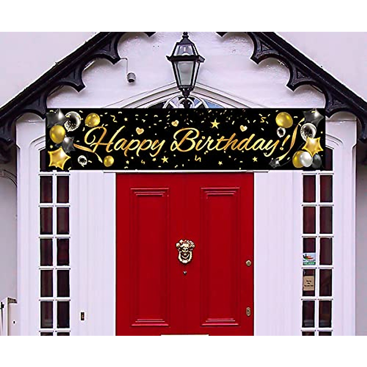 Happy Birthday Backdrop Banner 2 Pieces Large Black and Gold Happy Birthday Sign Birthday Photography Supplies Indoor Outdoor Birthday Party Decorations for Children Men Women Celebration