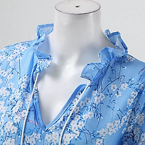 Cnebo Boho Dresses for Women 2023 New Women's Medium and Long Sleeve Dress with Tassels Wide Bohemian Print V Neck Length Blue