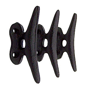 Nautical Black Cast Iron Boat Cleat Wall Hooks, 3.5 Inches, Set of 3