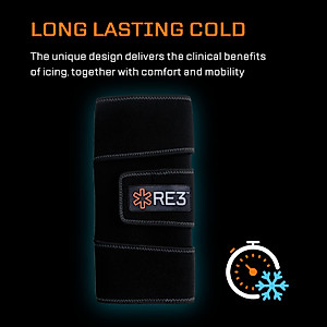 RE3 Ice Compression Pack for Knee, Arm & Leg - Powerful & Effective Cold Compression Cryotherapy Wrap for Chronic Pain, Knee Replacement, Tendinitis, Arthritis of the Knee, Sports Injury, Swelling, Ice Core Blankets - Black, One Size
