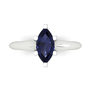 Clara Pucci 1.0 ct Marquise Cut Solitaire Simulated Blue Sapphire Engagement Bridal Promise Anniversary Ring 18K White Gold Size 9.75