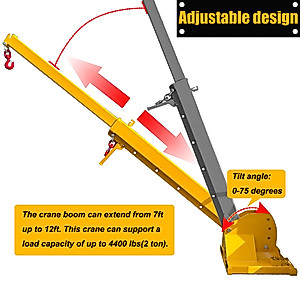 HQHAOTWU Forklift Jib Boom Crane Industrial Forklift Telescoping Jib Boom 4400lb Capacity Hoist Jib Boom Hook Double Fork Design Extend from 7 Up to 12ft Adjustable Crane Boom Mobile Crane Lifting