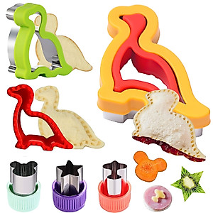 Crethinkaty Sandwich Cutters and Sealers for Children - 5 Pieces - Dinosaur Sandwich Sealers and Mouse Star Airplane Stainless Steel Vegetable Cutters for Kids Boys & Girls