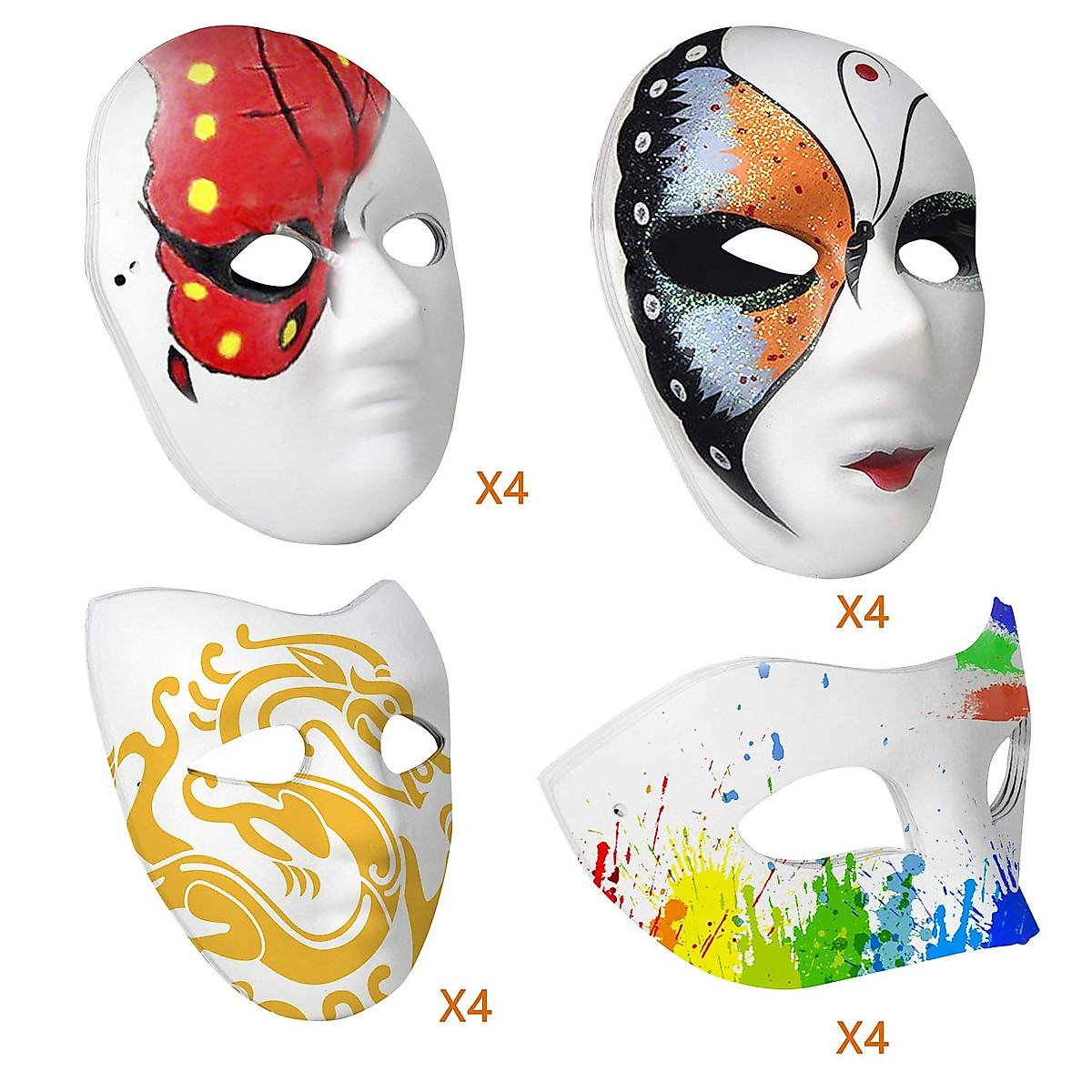 Lynkaye White Plain Masks,16 pcs DIY Unpainted Masquerade Masks Craft Mardi Gras Dance Cosplay Party Mask Costume (16 Pcs) (Style A)