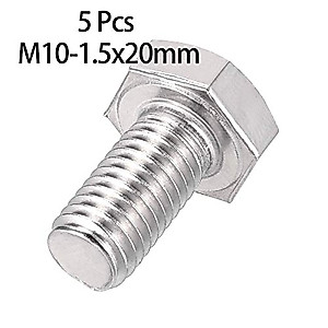 L-A M10 Hex Bolt M10-1.5 x 20mm UNC Hex Head Screw Bolts A2-70(304) Stainless Steel Fully Threaded Hex Tap Bolts (5 Pcs)