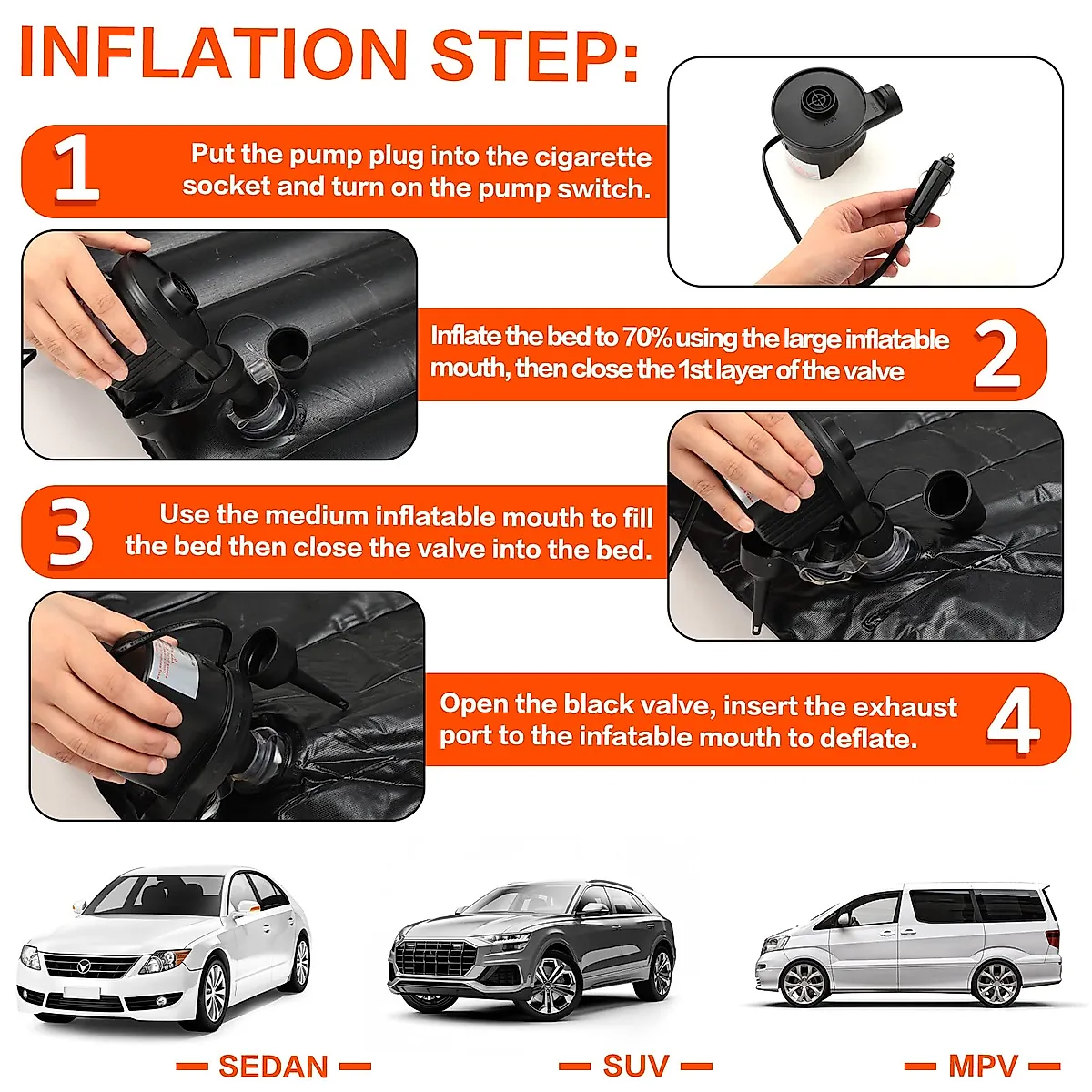 Tallew 12 Pcs Car Air Mattress Back Seat Inflatable Bed SUV Car Camping Backseat Truck Air Mattress Curtain Divider Window Shade Cover Portable Travel Sleeping Set