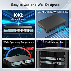 SODOLA 24 Port Gigabit PoE Switch 400W|24 Gigabit PoE+ Ports&2 Gigabit SFP Uplink, Support QoS,Extend/VLAN Mode, Fanless Rackmount, IEEE802.3af/at, Plug&PlayGigabit Ethernet Unmanaged Network Switch