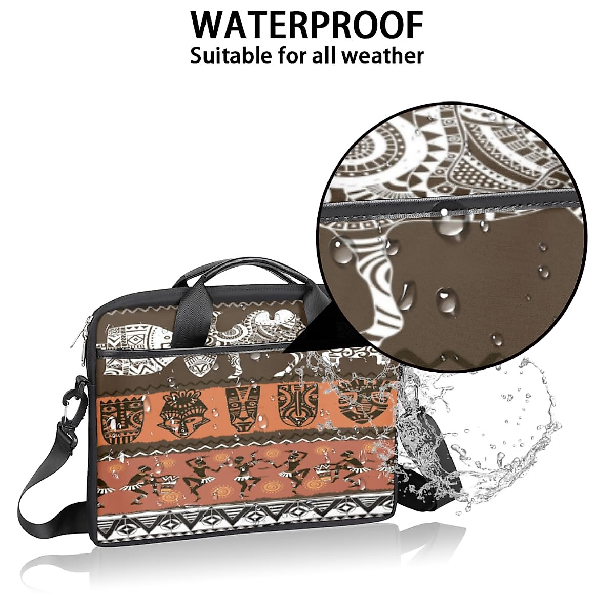 Ethnic Animals Laptop Computer Bag Waterproof Shoulder Messenger Bag 13-15 inch Durable Laptop Tote Bag with Shoulder Strap Handle Lightweight Crossbody Briefcase