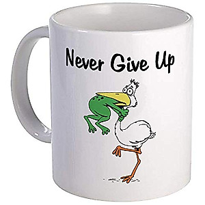 Never Give Up Stork And Frog Mug - Ceramic 11oz Coffee/Tea Cup Gift Stocking Stuffer