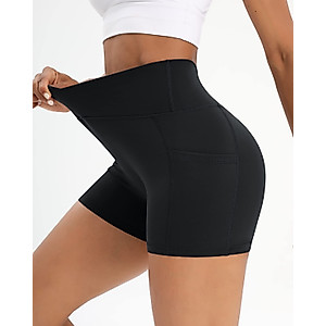 Workout Shorts for Women 2 Pcs Pack Cross Waist Active Gym Spandex Stretchy Yoga Compression with Side Pockets Black+Black-M
