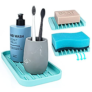UHMER Silicone Sink Tray & Self Draining Soap Dish 4-Pack, Multipurpose Silicone Sponge Holder & Kitchen Sink Tray Set for Soap Bottles, BPA-Free Flexible Silicone Trays (Turquoise)