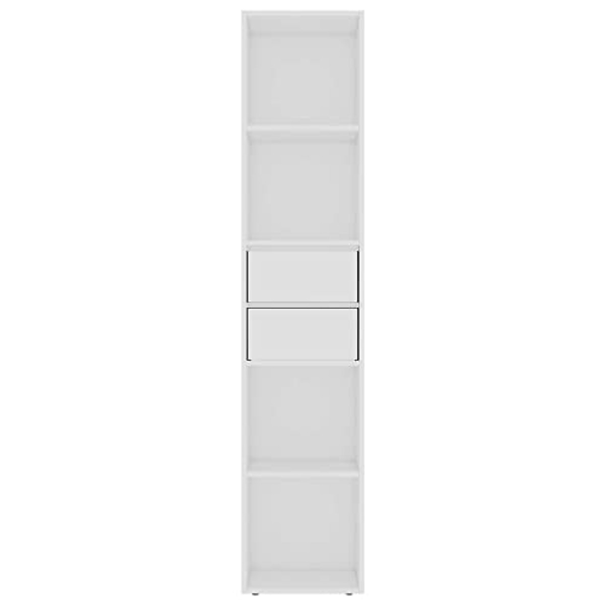 GOLINPEILO Wooden Book Cabinet with 4 Open Shelves and 2 Drawers, Modern Bookshelf for Living Room, White 14.2"x11.8"x67.3" Engineered Wood