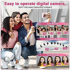 Digital Camera, Nsoela 4K FHD 48MP Kids Camera with 32 GB Card, Compact Point and Shoot Camera, 2.8" LCD Screen,16X Digital Zoom, Portable Mini Kids Camera for Teens,Students,Children (Pink)