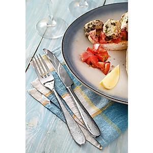 DANIALLI 45 Piece Silverware Set For 8, Includes 5-Piece Hostess Serving Utensil Set, 18 10 Stainless Steel Silverware Set, Modern Fidenza Hammered Flatware Set,Mirror-Polished Dishwasher Safe Cutlery