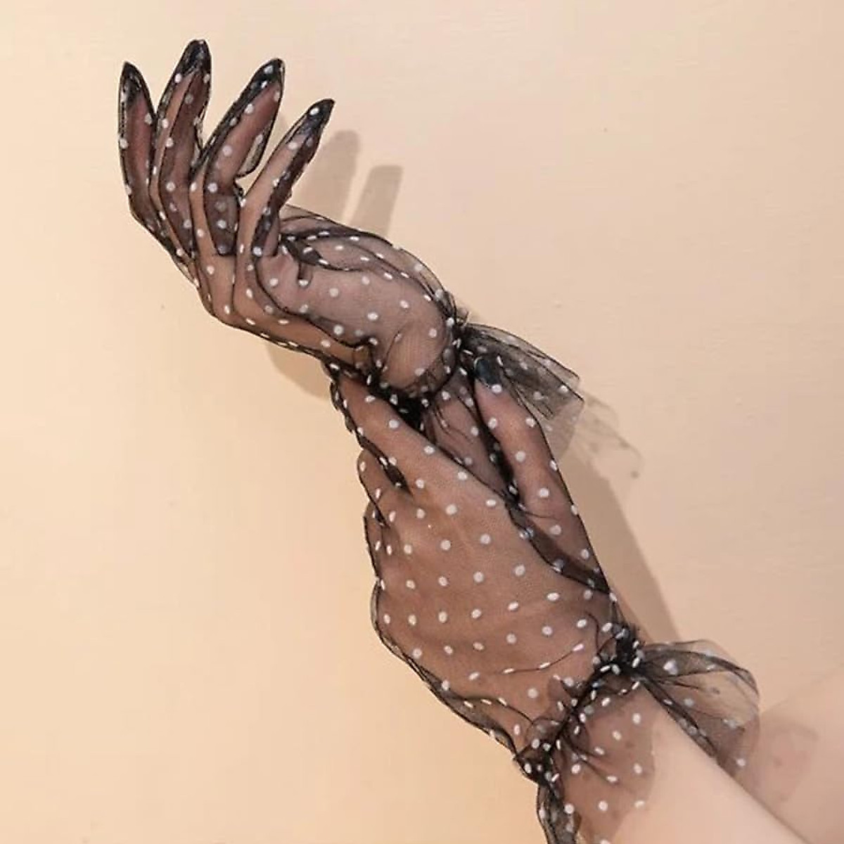 Latious Black Polka Dot Gloves Ladies Elegant Short Glove Tea Party Gloves Prom Party Glove Costume Gloves Accessories for Women and Brides (Black and White)