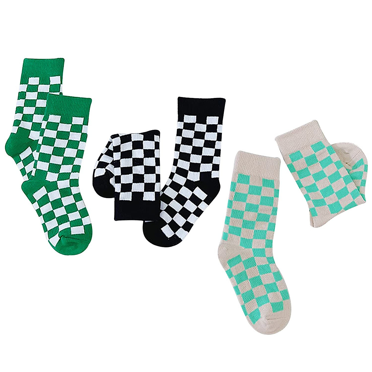 BonjourMrsMr Girls Checkered Crew Socks Cotton Cute Novelty Anklet Socks for Kids Toddler