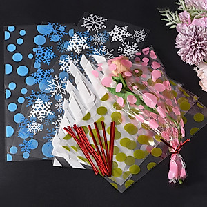 uxcell 200 Pcs Clear Cello Bags, Clear Flat Plastic Cello Treat Bags with Gold Twist Ties Gift Bags Cookies Bags for Christmas Snacks Candy Cookie Gifts