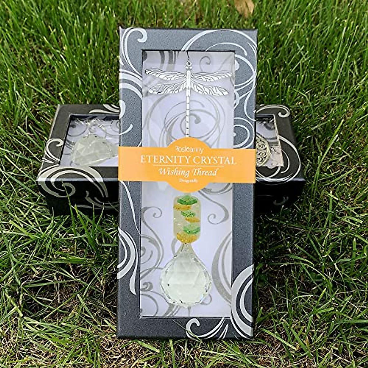 Rosleanny Crystal Garden Suncatcher Hanging Crystals Ornament for Window Rainbow Maker Prisms Home Decor Gift Boxed Sun Catcher Gift Idea for Mom Friends Grandma,Dragonfly