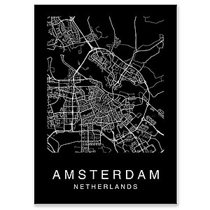 Custom Map Wall Art Print Poster 3 Pieces City Map Street Black & White