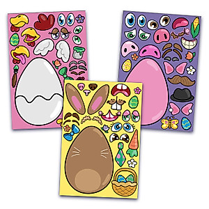 JOYIN 24 PCS Easter Mix and Match Make a Face Animal Stickers with Easter Egg Themed Pig, Bunny, Chicken, Cow, Sheep, Duck Party Favor Supplies, Art and Craft
