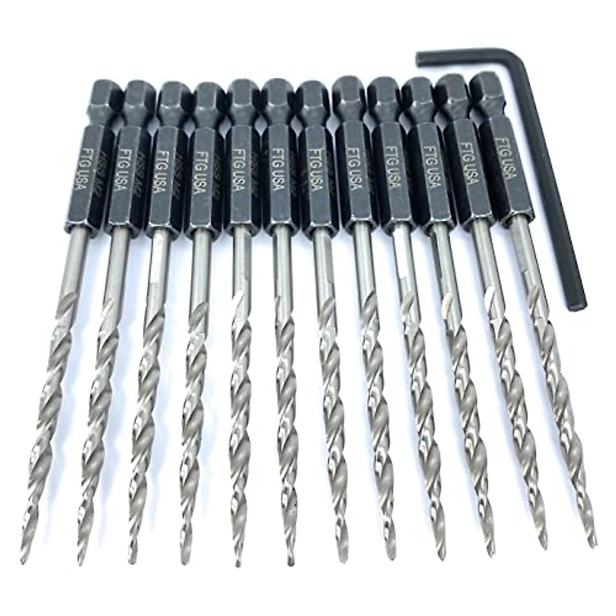 FTG USA Countersink Drill Bit Set 3 Pc #6 (9/64") Wood Countersink Drill Bit Pack Same Size Set with 12 Replacement Bits #6 (9/64") Tapered Countersink Bit, with 1 Hex Wrench,