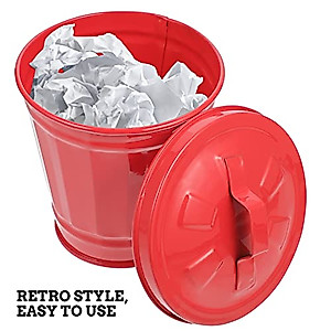POPETPOP Galvanized Trash Can with Lid Mini Desktop Wastebasket Metal Garbage Bin Pen Holder Flowerpot Metal Utility Pail Small Buckets Organizer Kitchen Countertop Trash Containers