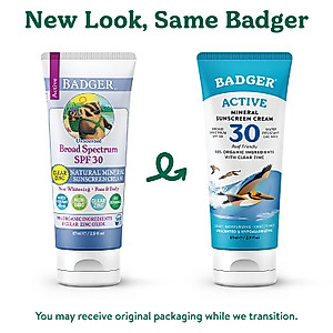Badger Mineral Sunscreen Cream SPF 30, All Natural Sunscreen with Zinc Oxide, 98% Organic Ingredients, Reef Safe, Broad Spectrum, Water Resistant, Unscented, 2.9 fl oz